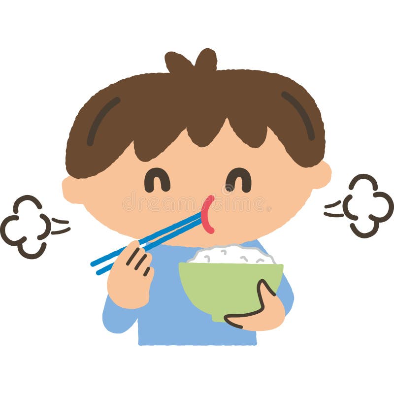 The boy who eats rice stock vector. Illustration of chopsticks - 90344947