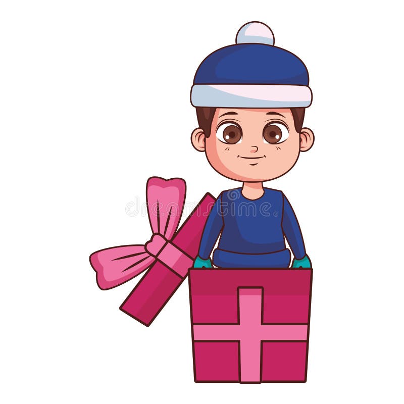 Boy with Winter Clothes Inside Gift Box Stock Vector - Illustration of ...