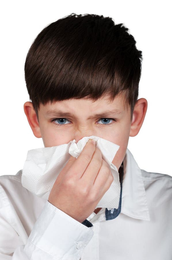 Boy Wipes His Nose with a Handkerchief Stock Photo - Image of season ...