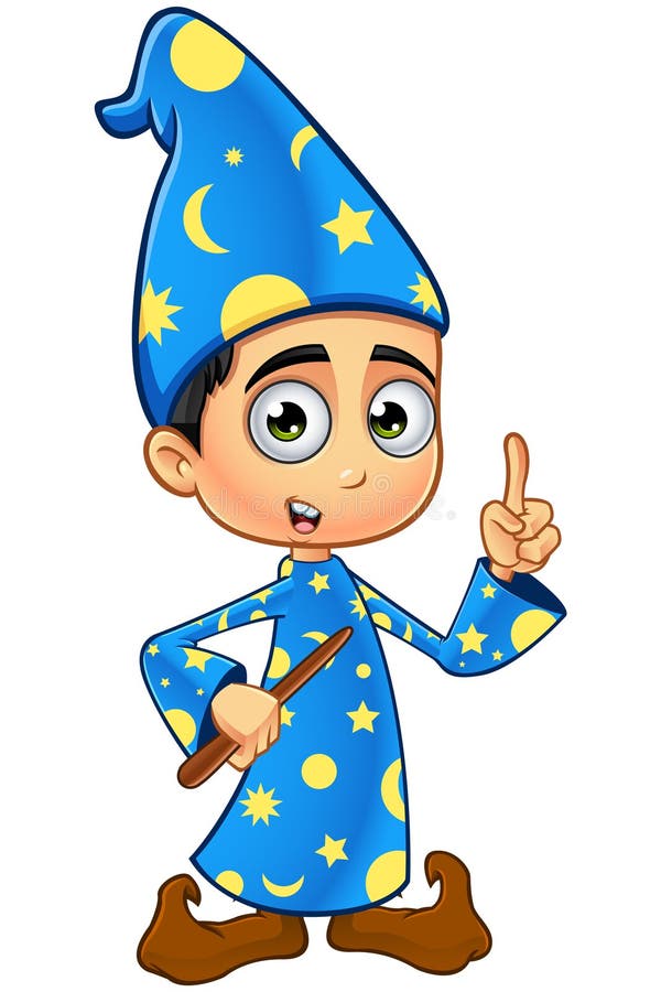 Boy Wizard in Blue - Having an Idea Stock Vector - Illustration of ...