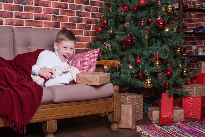 The Boy Woke Up and Rejoice in the Gift Stock Image - Image of ...