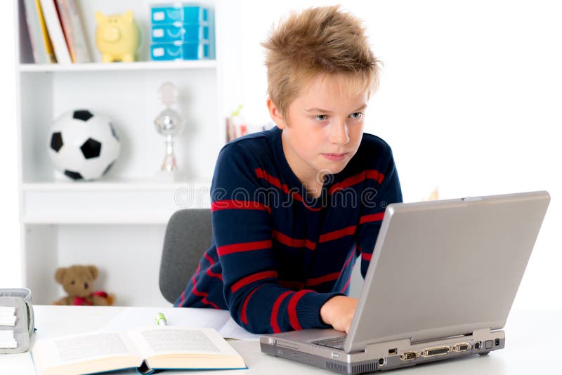 Kid using computer stock photo. Image of homework, computer - 16190700