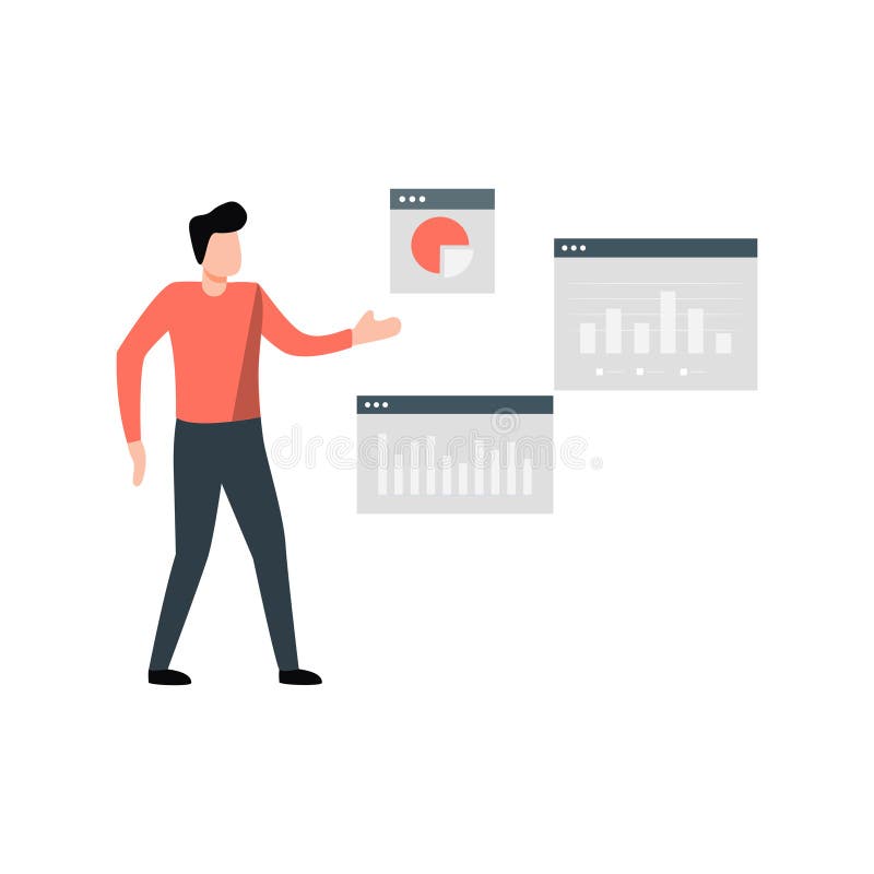 Boy is Working on Chart Graph Online Stock Illustration - Illustration ...