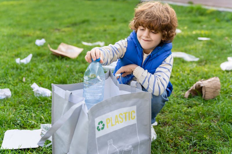 Boy Working E in Park Cleaning Garbage and Promoting Environmental Care ...