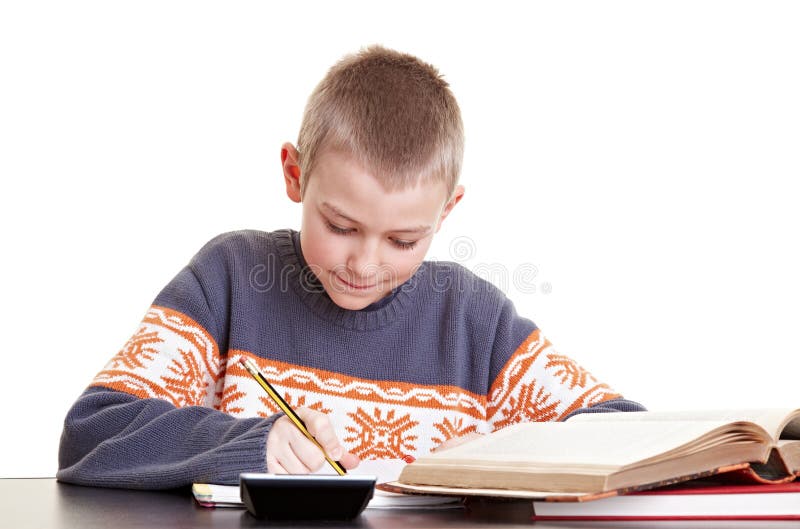 Boy Working on His Homework Stock Photo - Image of lessons, book: 18943700