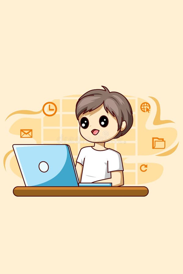 Boy Working with Laptop Business Cartoon Illustration Stock Vector ...