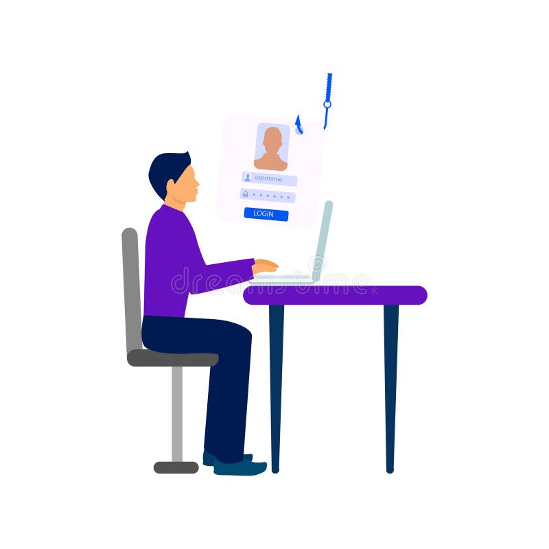 The Boy is Working on Laptop on User Account Stock Illustration ...