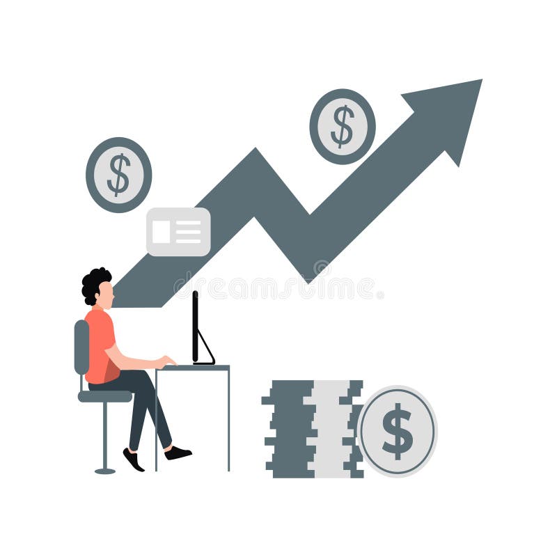 The Boy is Working on Monitor Stock Illustration - Illustration of ...