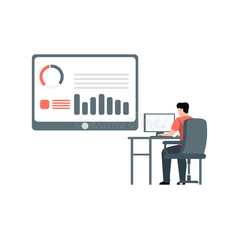 The Boy is Working on Monitor Stock Vector - Illustration of graphic ...