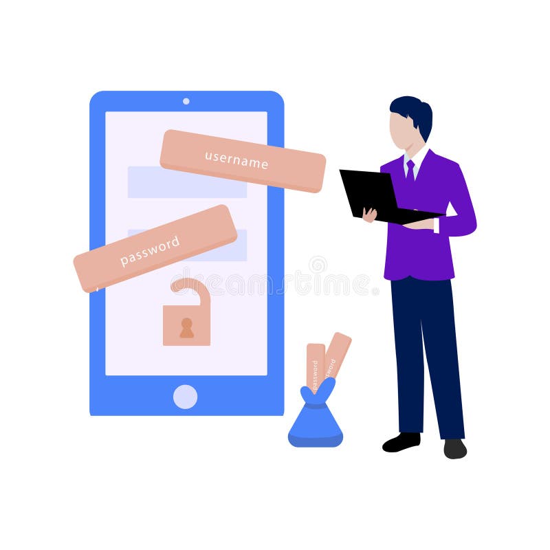 A Boy is Working on Username and Password on a Laptop Stock Vector ...