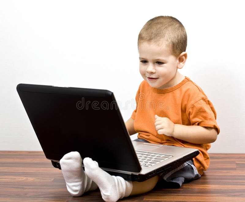 Boy working whit laptop stock image. Image of toddler - 11221537