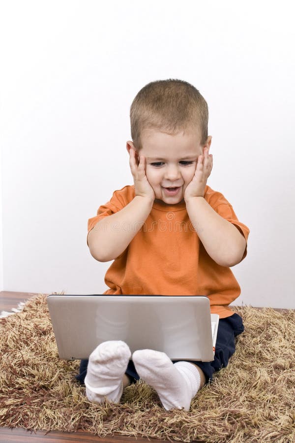 Boy working whit laptop stock image. Image of child, laptop - 11221549