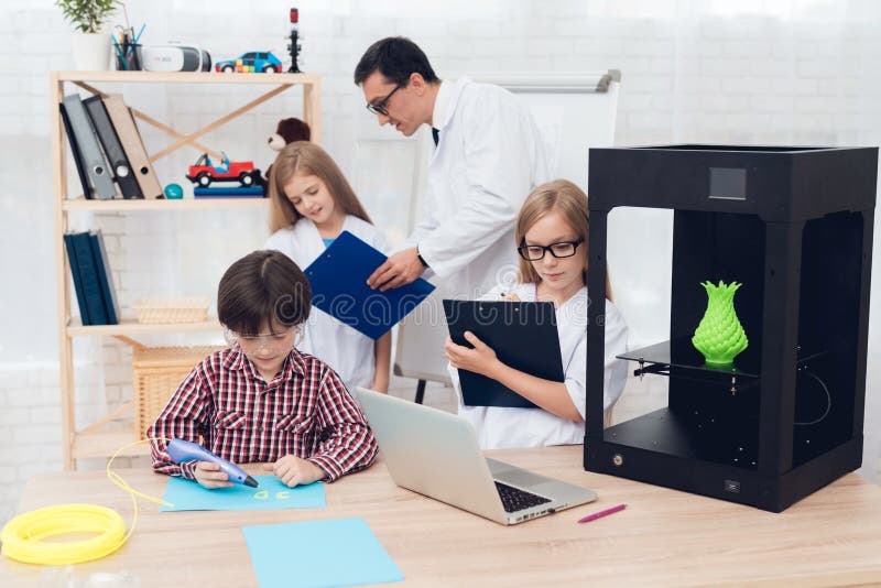 Boy Writes by 3d Pen during a Lesson in Class. Stock Image - Image of ...