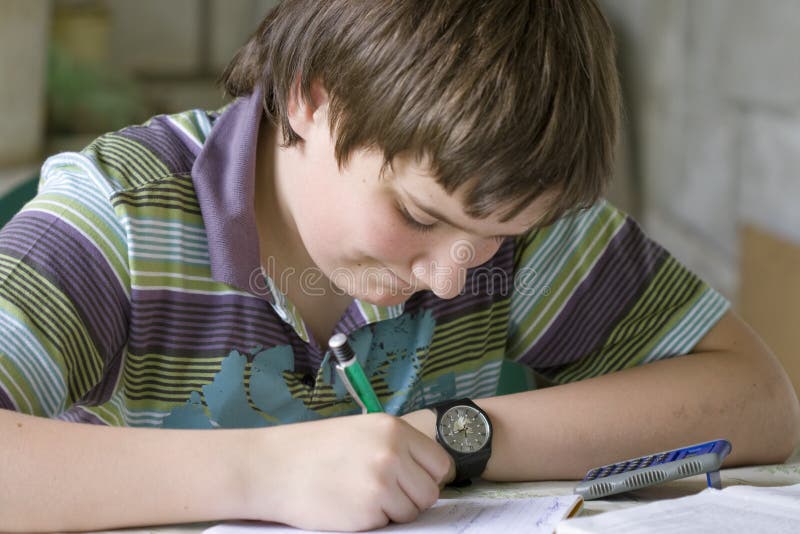 Group of School Kids Writing Test in Classroom Stock Image - Image of ...