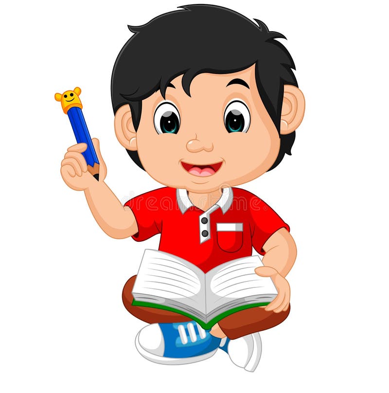 Boy Writing and Drawing. Funny Cartoon Stock Vector - Illustration of ...