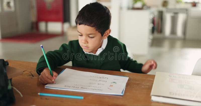 Education, Thinking and Writing with Student Girl in Home for Child ...