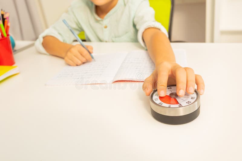 Boy with Writing Exercise Hold Lesson Timer Stock Photo - Image of care ...