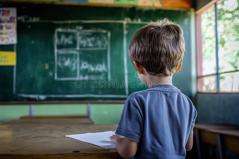 A Boy is Writing in His Classroom. Stock Illustration - Illustration of ...