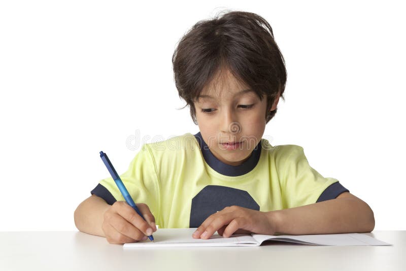 Asian Student Boy Writing on Paper in Class Stock Image - Image of ...