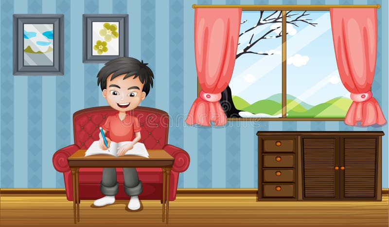 A Boy Writing Inside the House Stock Vector - Illustration of indoor ...