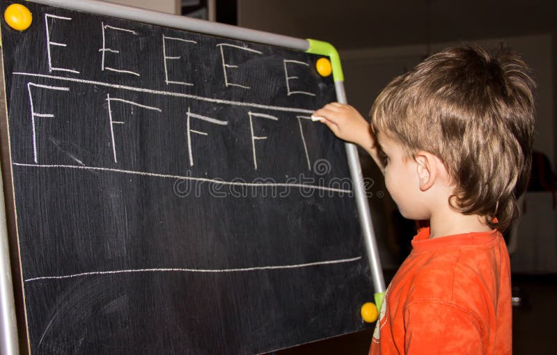 Boy Writing Letters Learning Process Knowledge of Small Child Stock ...