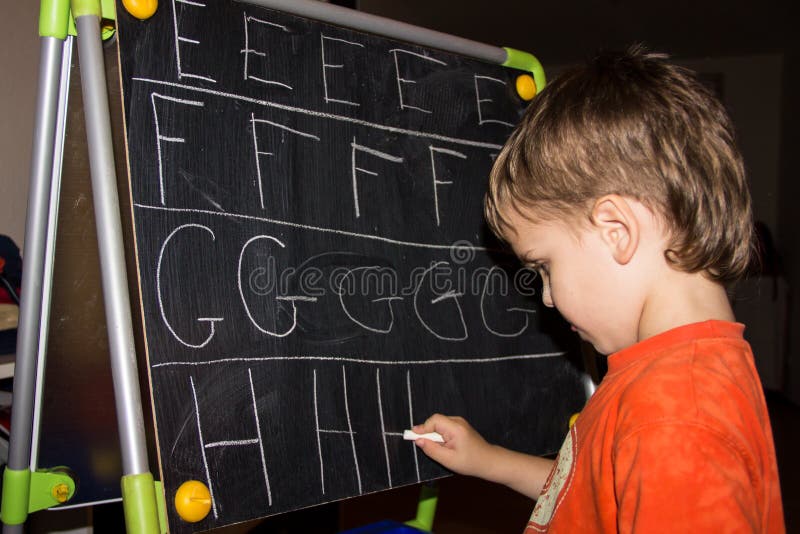 Boy Writing Letters Learning Process Knowledge of Small Child Stock ...