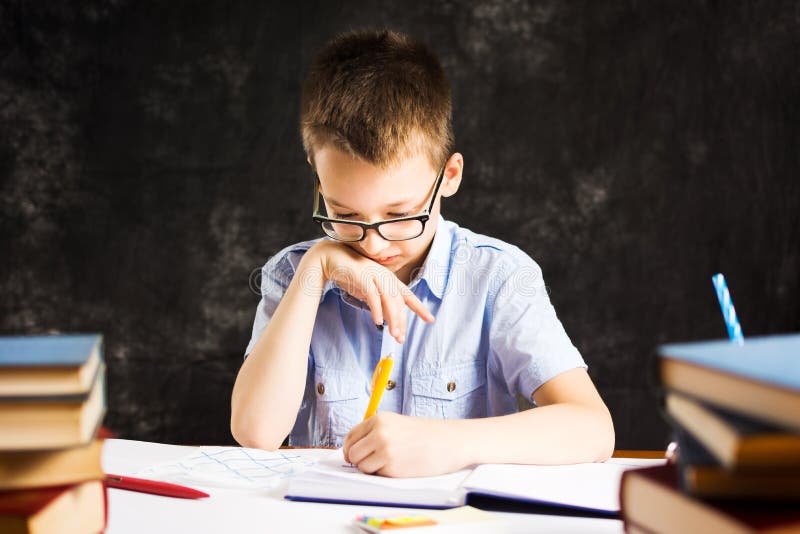 A nerd boy writing stock vector. Illustration of eyes - 28723665