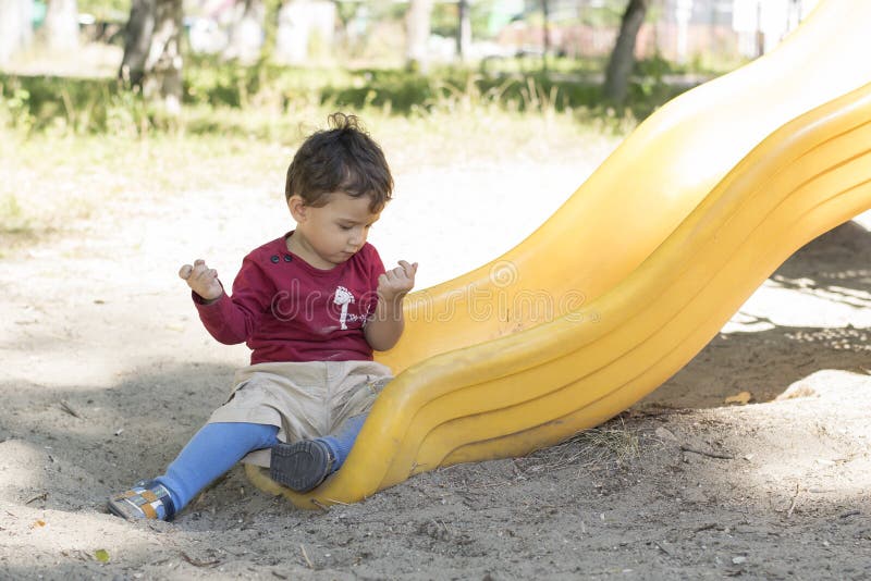 Boy 2 Years Playing in the Playground Stock Photo - Image of human ...