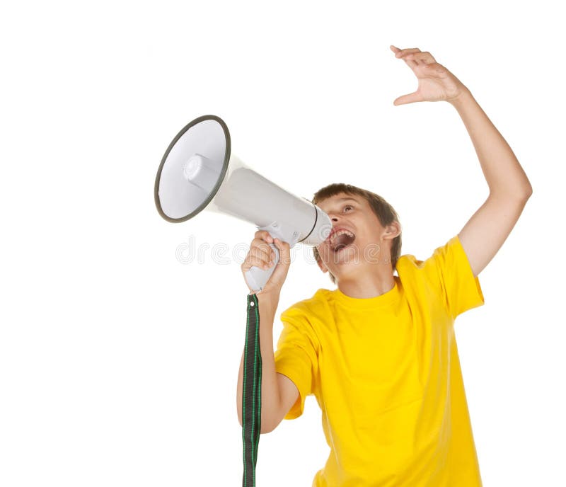 Boy Yelling into a Megaphone Stock Image - Image of talk, person: 13136823