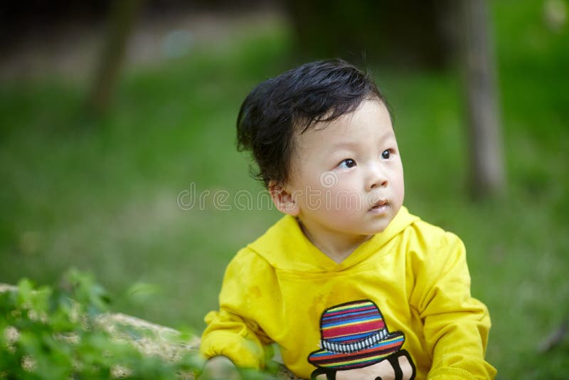 Boy in yellow stock photo. Image of child, looking, hair - 53132502
