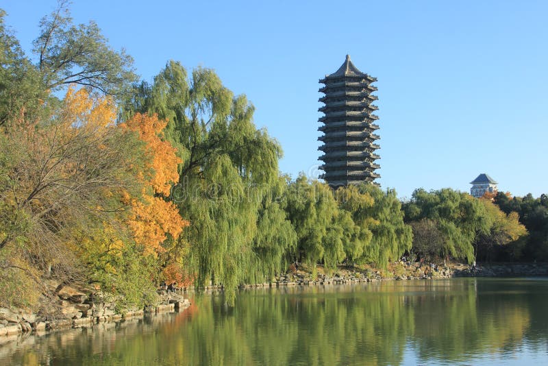 Boya Tower in Peking University Stock Image - Image of colorful, view ...