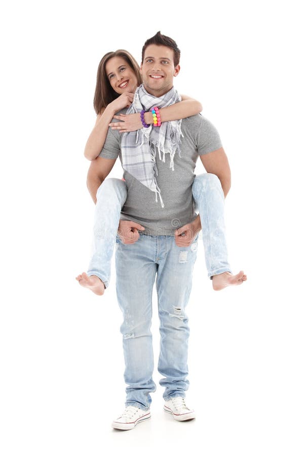 Boyfriend Carrying Girl on Back, Laughing Stock Image - Image of full ...