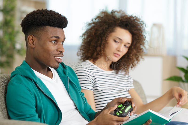Boyfriend Focused on Video Game Stock Image - Image of stare, computer ...