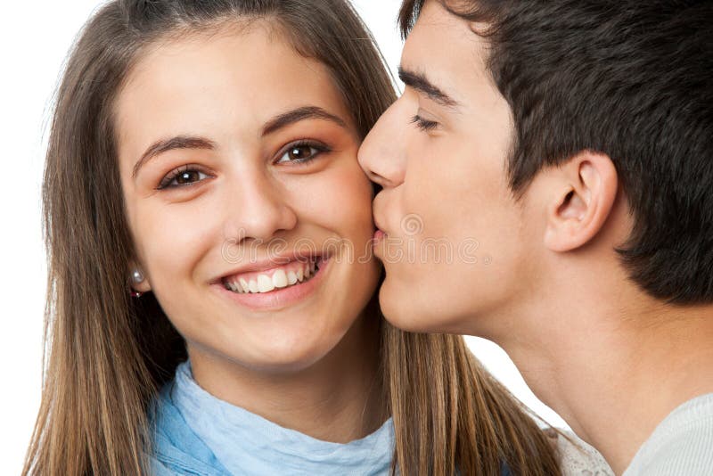 Boyfriend Kissing Girlfriend on Cheek. Stock Image - Image of caucasian ...