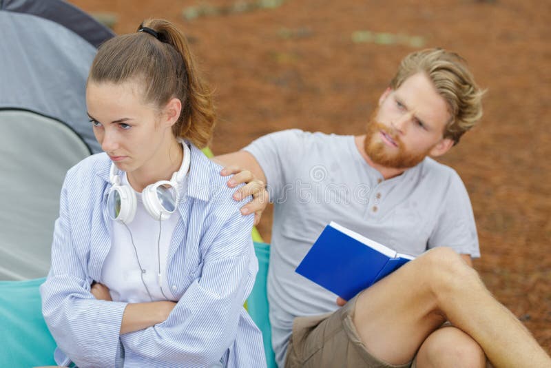 Boyfriend Trying To Calm Angry Partner Stock Photo - Image of character ...
