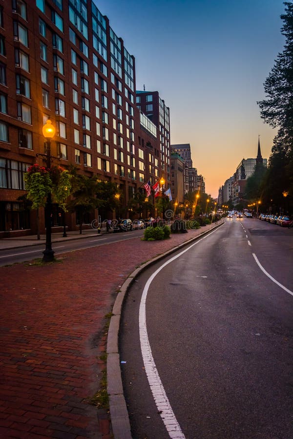 Boylston Street at Twilight, in Boston, Massachusetts. Stock Image ...