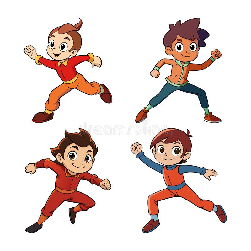 Boys Action Poses Cartoon Vector Illustration Set Design Stock Vector ...
