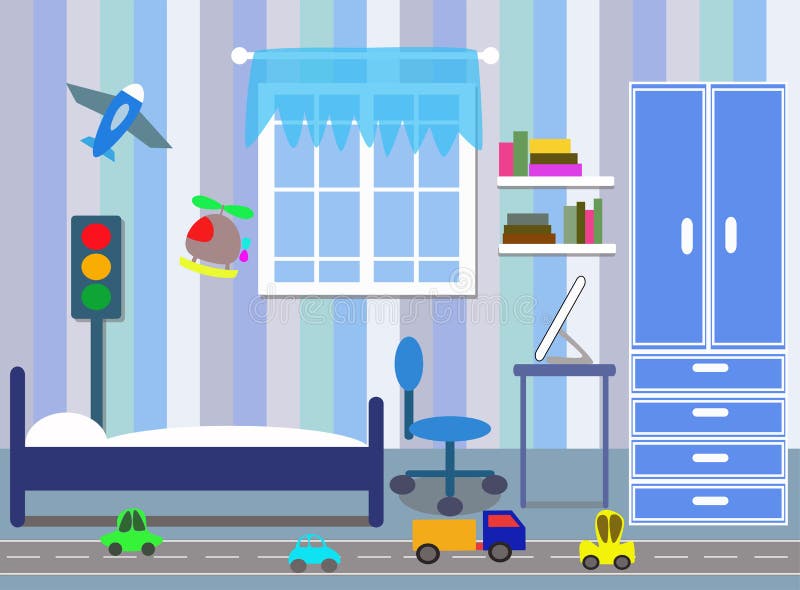 Boys bedroom stock vector. Illustration of bookshelf - 36493569