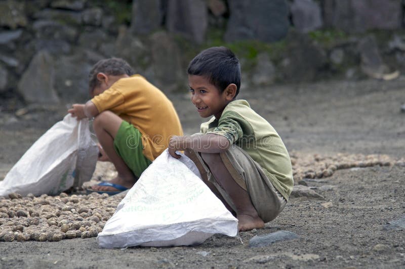 Boys Collecting Garbage From The Beach Stock Photo - Image of stand ...