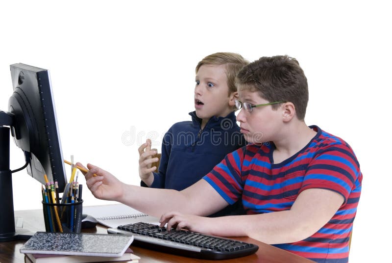 Boys on Computer stock image. Image of cheerful, family - 3432025