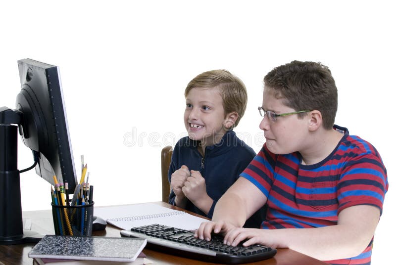 Boys on Computer stock image. Image of children, homework - 3480467
