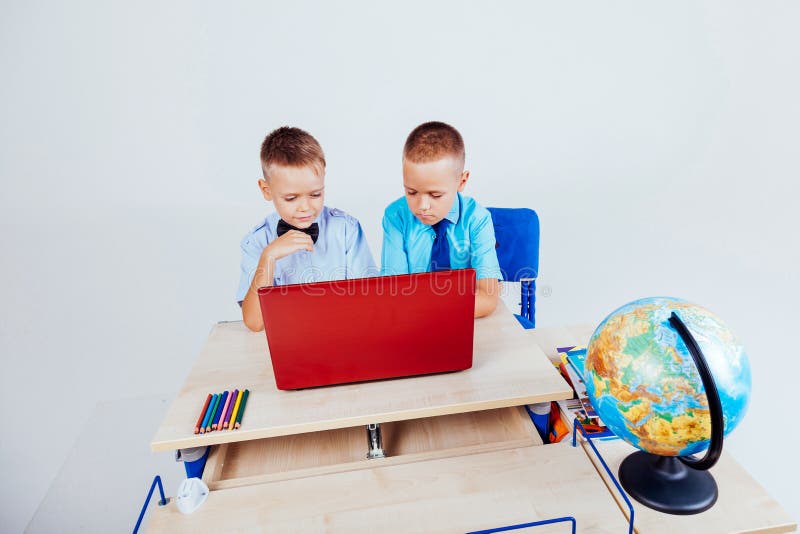 Boys at a Computer on the Internet School Lessons Stock Image - Image ...