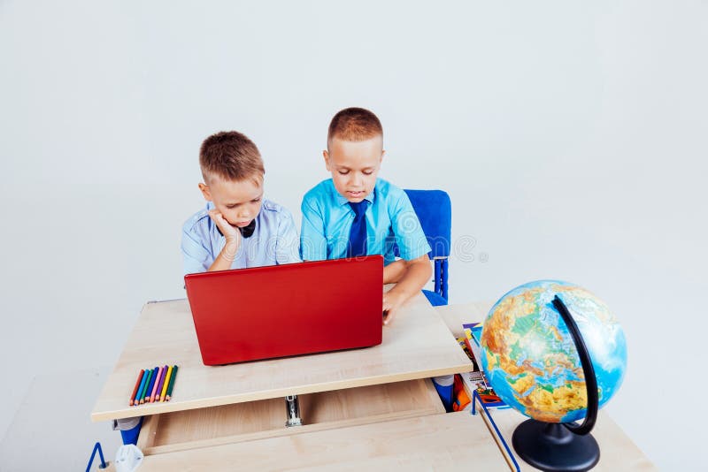 Boys at a Computer on the Internet School Lessons Stock Image - Image ...