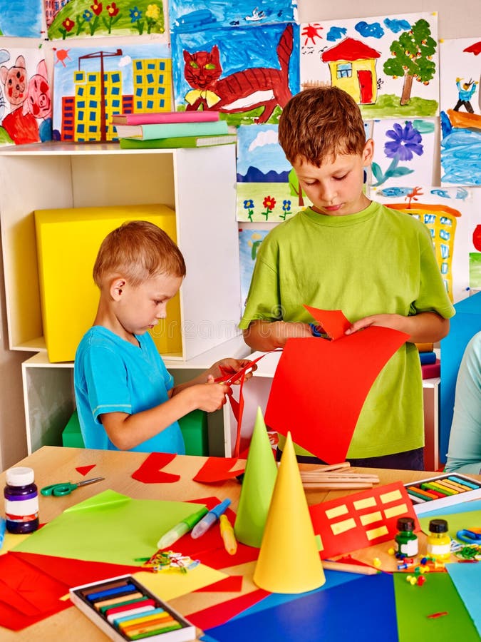 Boys creative at classroom stock photo. Image of drawing - 54226924