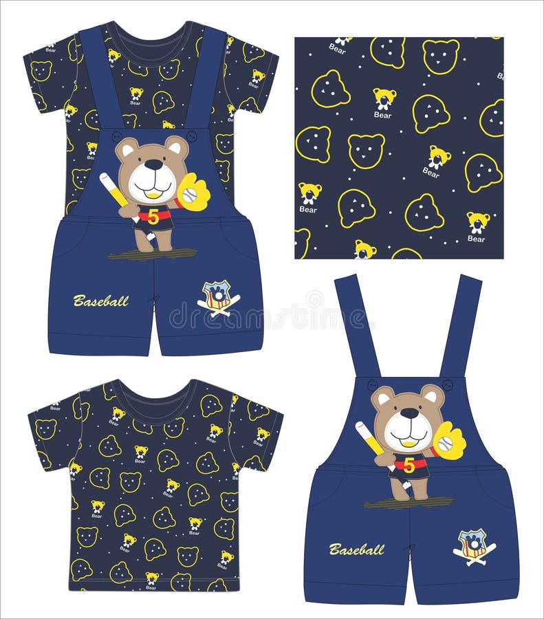 Boys Dungaree Teddy Print Vector Art Stock Vector - Illustration of ...