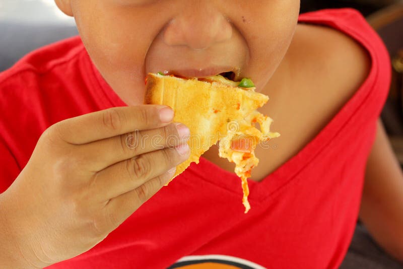 Boys Eating Italian Pizza Ham Cheese Stock Photos - Free & Royalty-Free ...