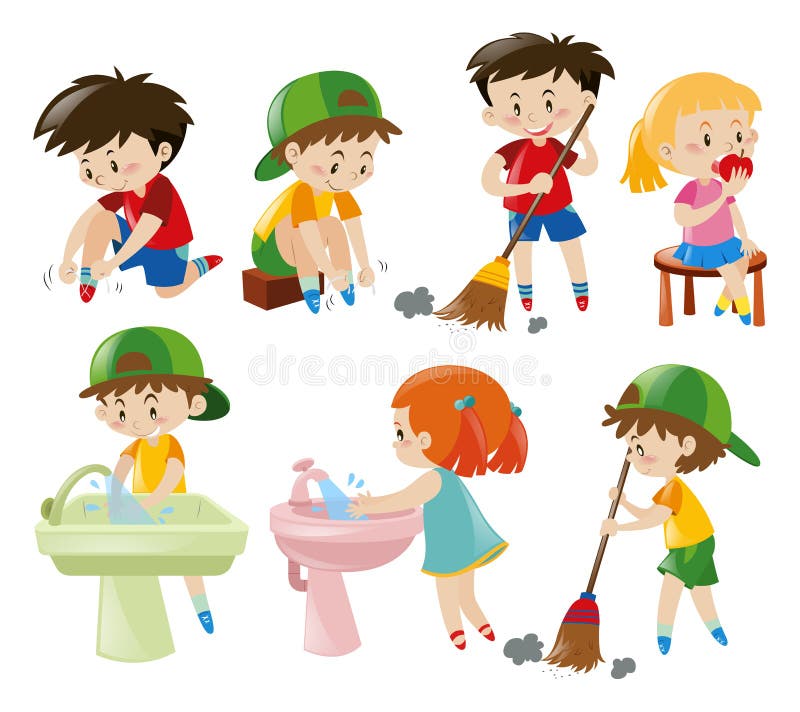 Boys and Girls Doing Different Activities Stock Illustration ...