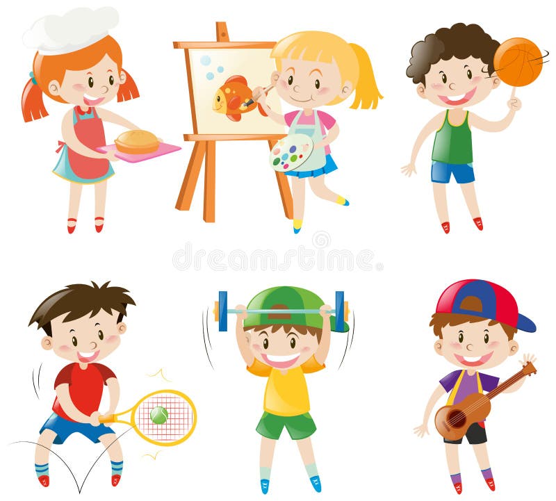 Boys and Girls Doing Different Things Stock Illustration - Illustration ...