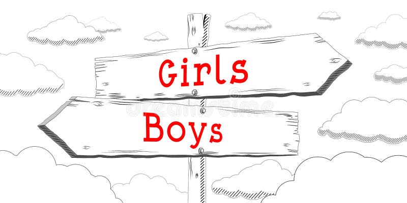 Boys and Girls - Outline Signpost with Two Arrows Stock Illustration ...