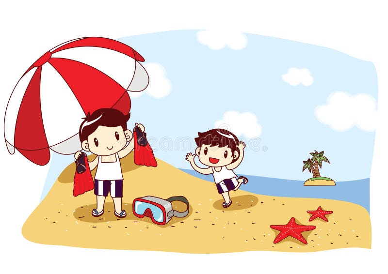 Boys Having Fun on Beach. Vector Illustration Decorative Design Stock ...